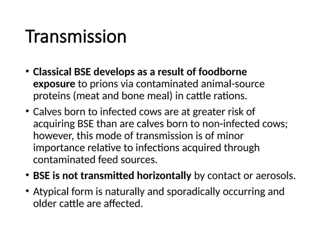 Bovine Spongiform Encephalopathy in Cattle | PPT