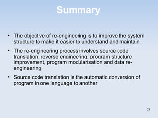Bse 3105 lecture 4-software re-engineering | PPT | Programming Languages | Computing