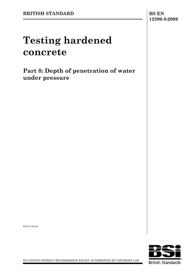 Bs En 12390 8 Testing Hardened Concrete Part 8 Depth Of Penetration Of Water Under Pressure