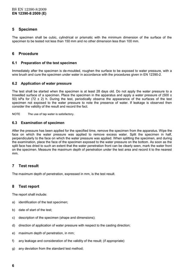 BS EN 12390-8 Testing hardened concrete, Part 8 Depth of penetration of ...