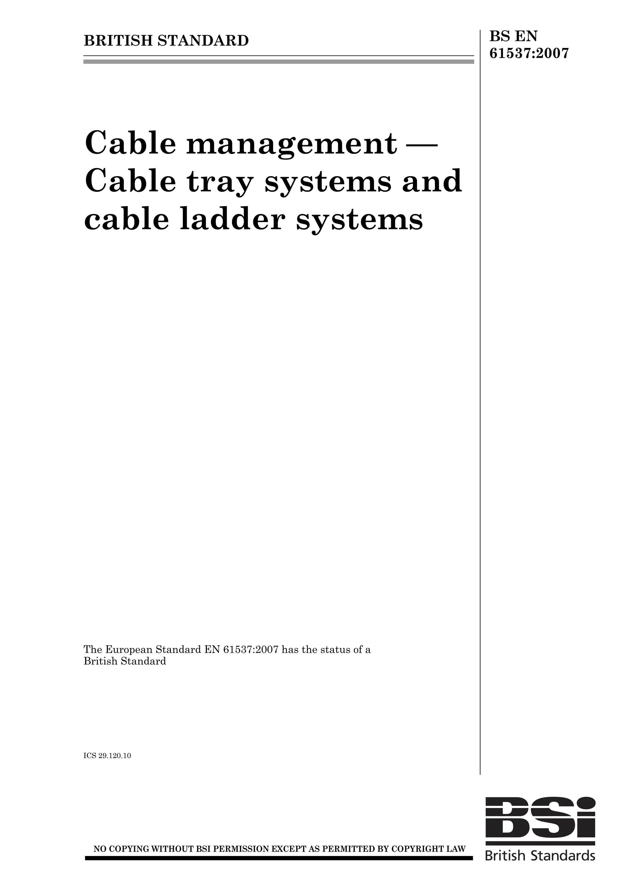 BS EN 61537 2007 Cable management_ Cable tray systems and cable ladder ...