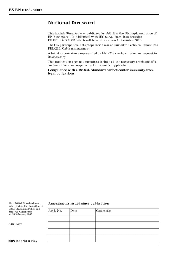 BS EN 61537 2007 Cable management_ Cable tray systems and cable ladder ...