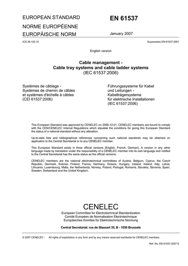 BS EN 61537 2007 Cable management_ Cable tray systems and cable ladder ...