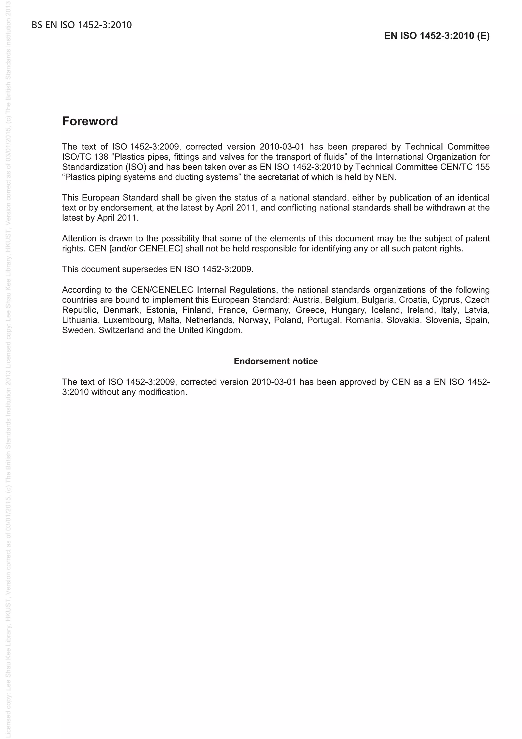 [Bs en iso 1452 3 2010] -- plastics piping systems for water supply and ...