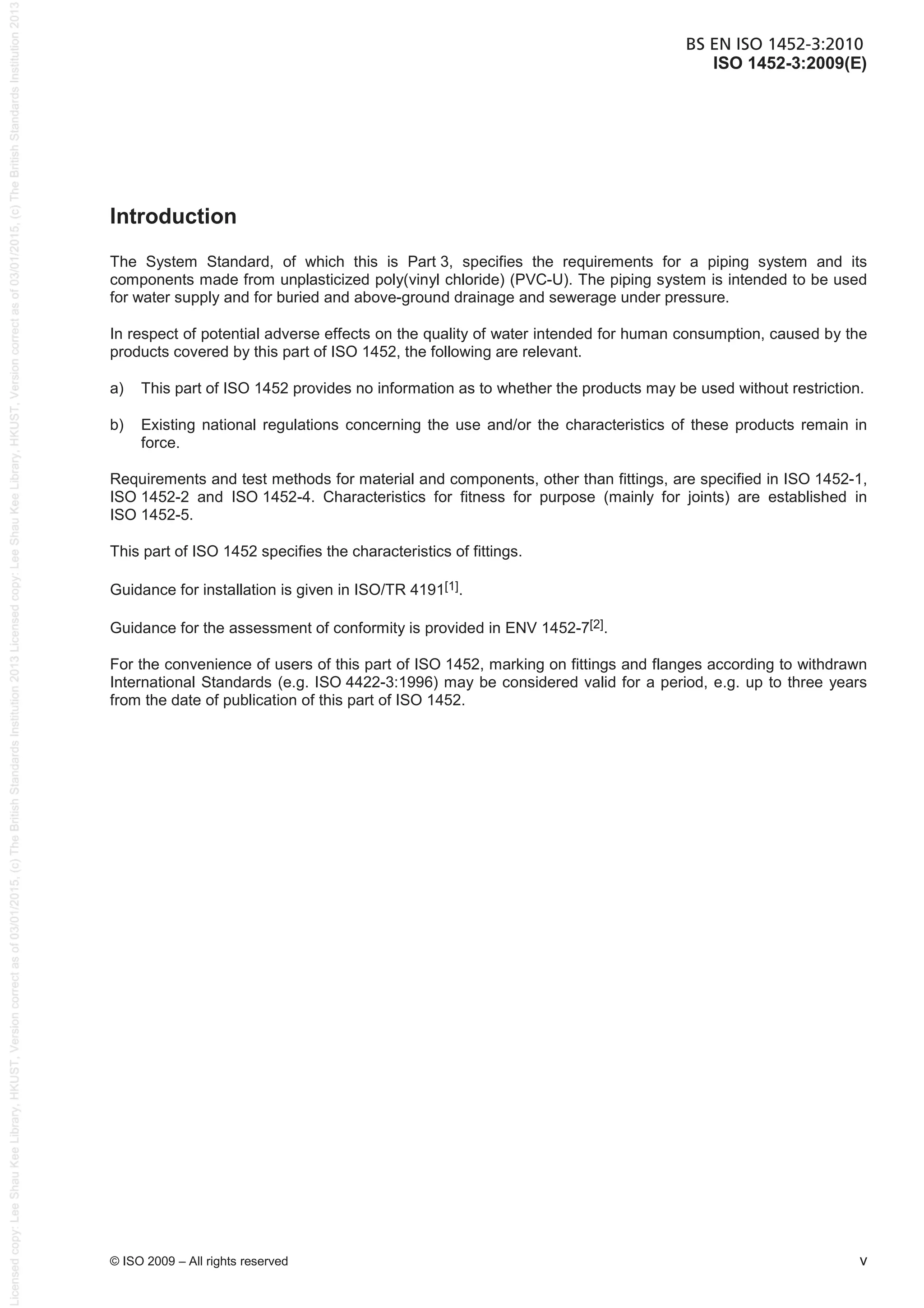 [Bs en iso 1452 3 2010] -- plastics piping systems for water supply and for buried and above ...