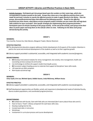 Bsi And Libraries Conference Group Activity | PDF