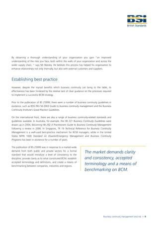 Business continuity management and risk -The role of standards | PDF