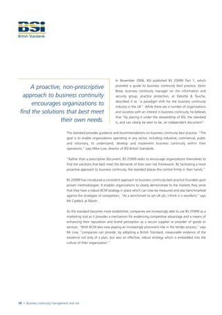Business continuity management and risk -The role of standards | PDF