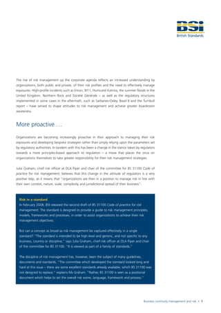 Business continuity management and risk -The role of standards | PDF