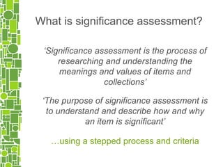 Assessing Significance and Significance 2.0: an introduction - Margaret ...