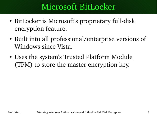 Attacking Windows Authentication And Bitlocker Full Disk Encryption Pdf Operating Systems