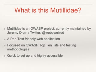 BSides 2015 Intro to Web App Pen Testing with Mutillidae | PPTX
