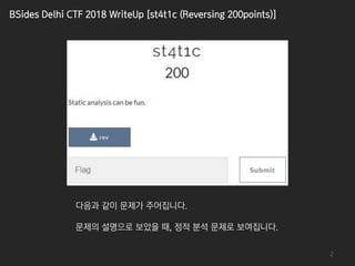 BSides Delhi CTF 2018 [st4t1c (Reversing 200pts)] WriteUp | PPT