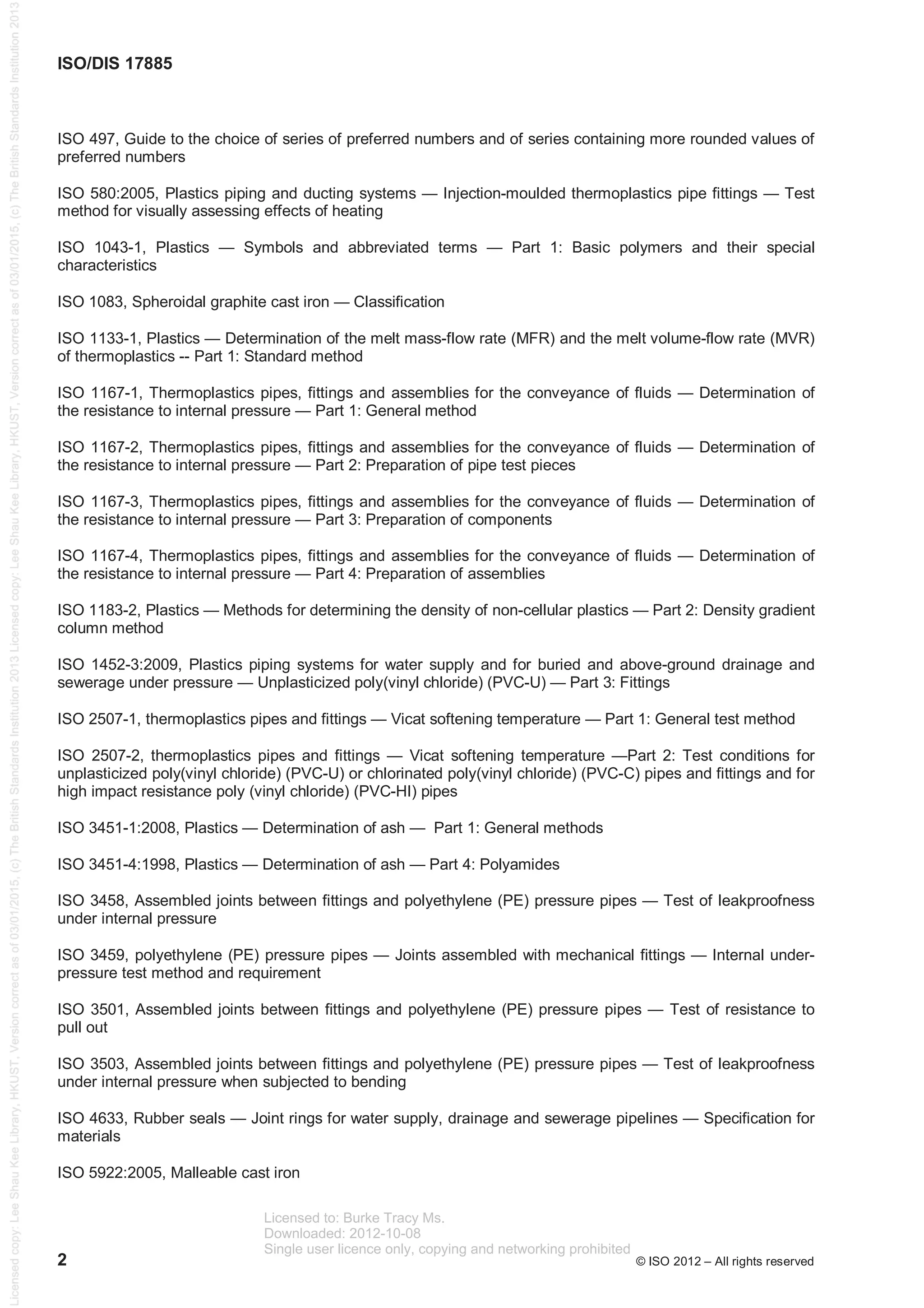 [Bs iso 17885] - plastics piping systems. mechanical fittings for pressure piping systems ...