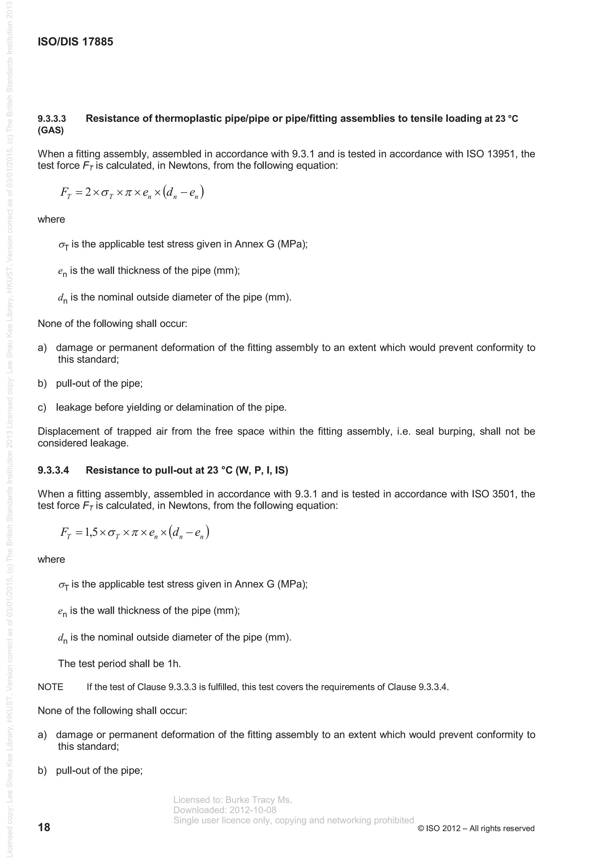 [Bs iso 17885] - plastics piping systems. mechanical fittings for pressure piping systems ...