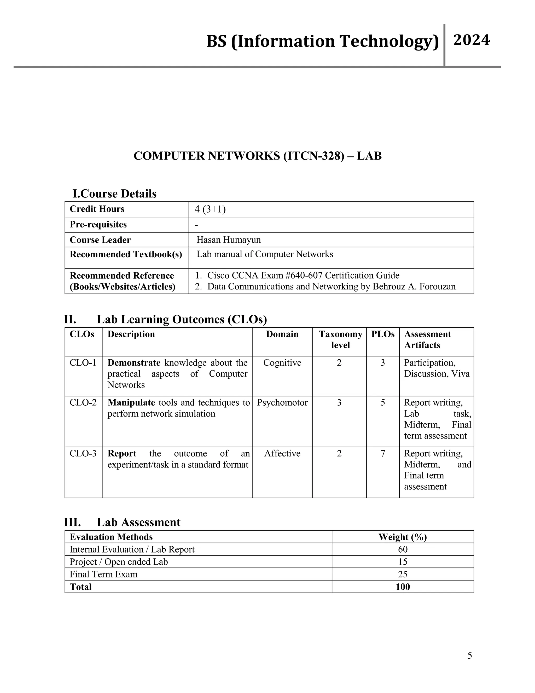 BSIT-4th-CN-Course Outlines.pdfc gjcnbcmjhmn | PDF
