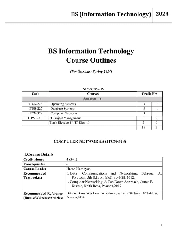 BSIT-4th-CN-Course Outlines.pdfc gjcnbcmjhmn | PDF