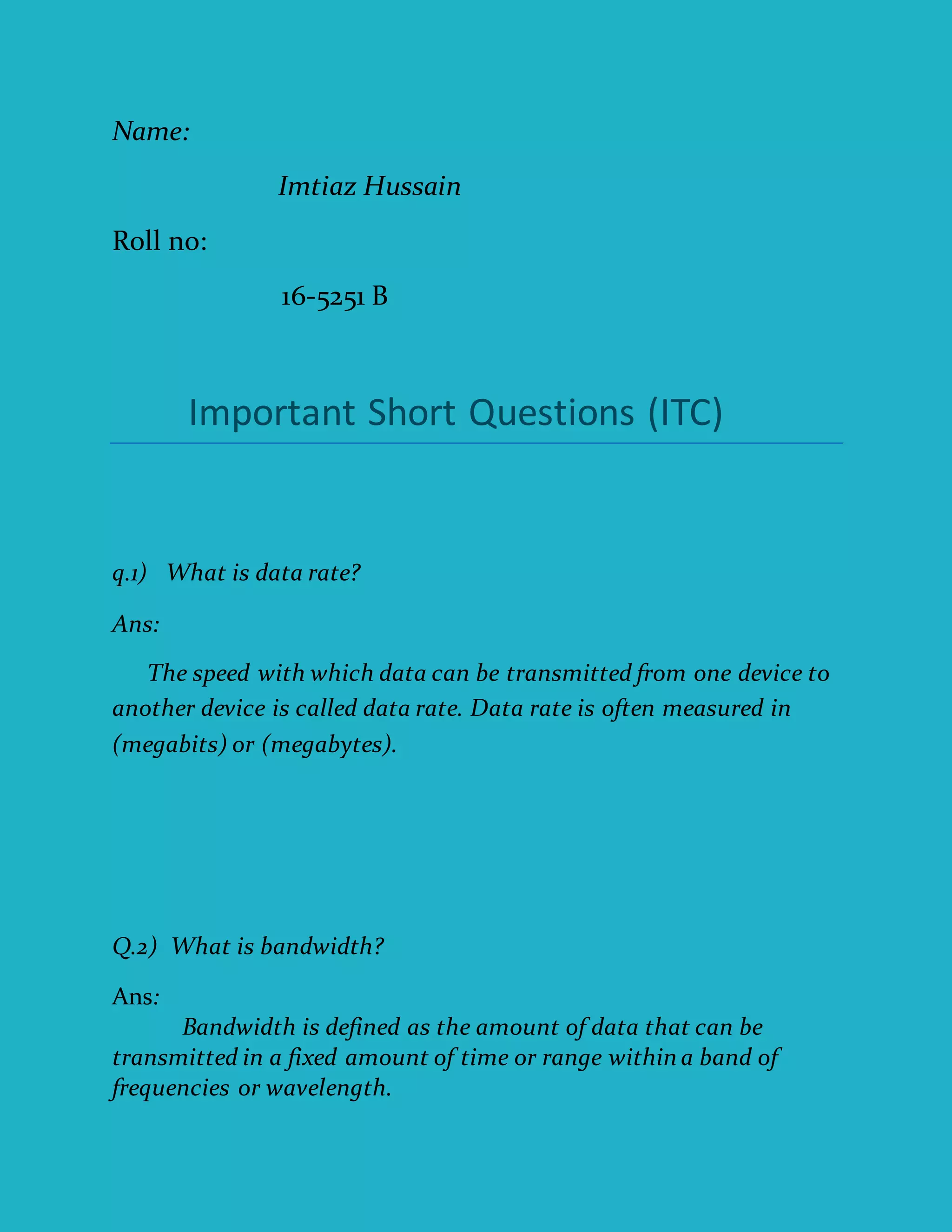 Bs it itc questions{imtiaz hussain} | DOCX