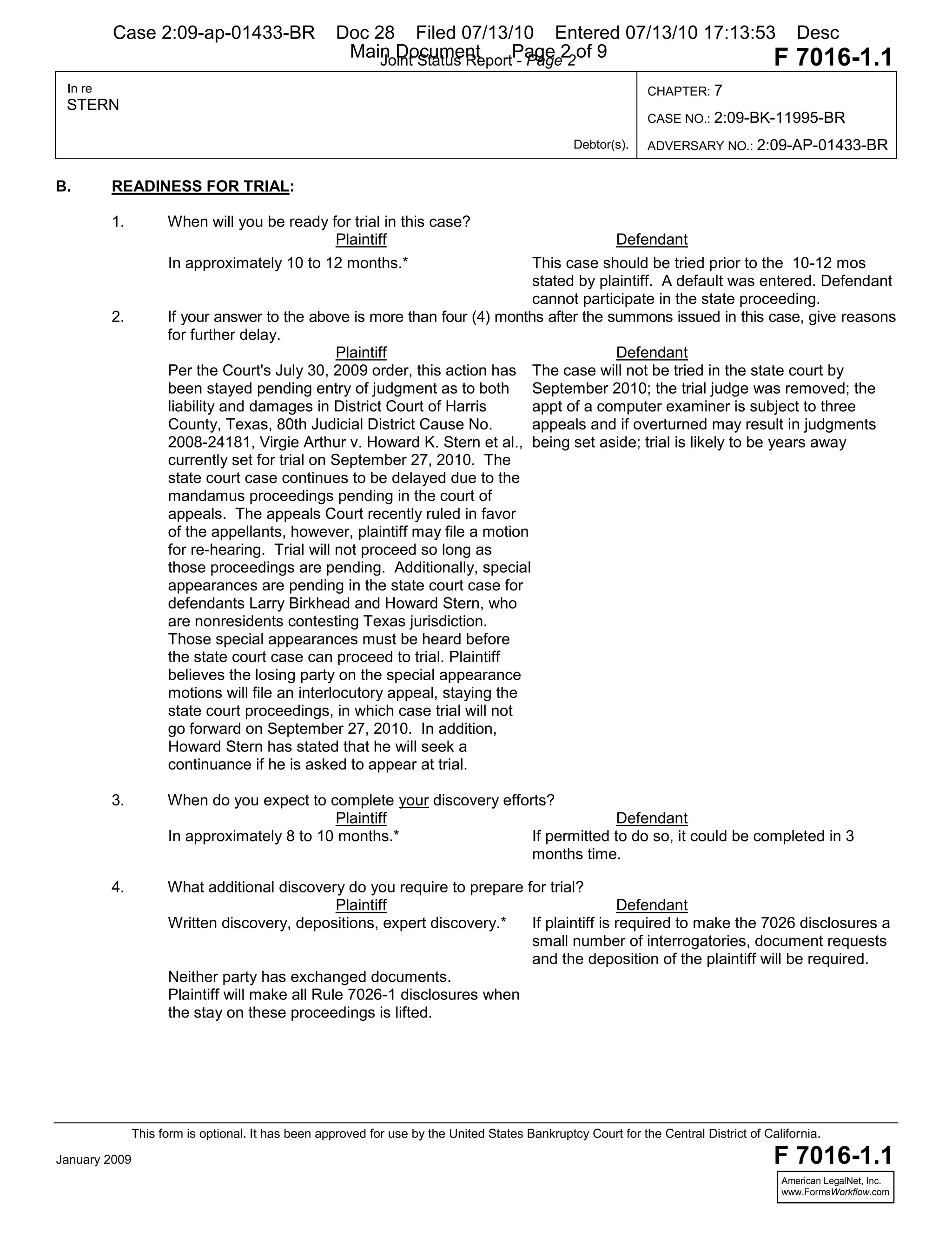 Bonnie - joint status report 7 13-10 | PDF