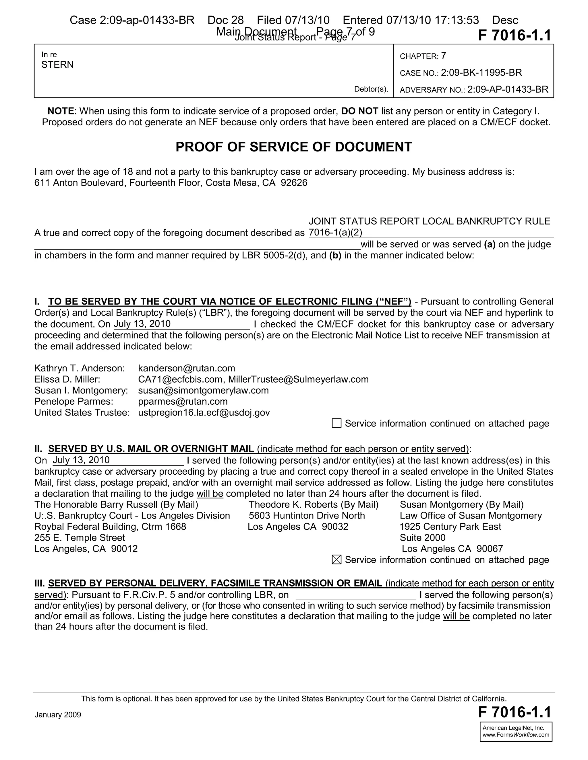 Bonnie - joint status report 7 13-10 | PDF