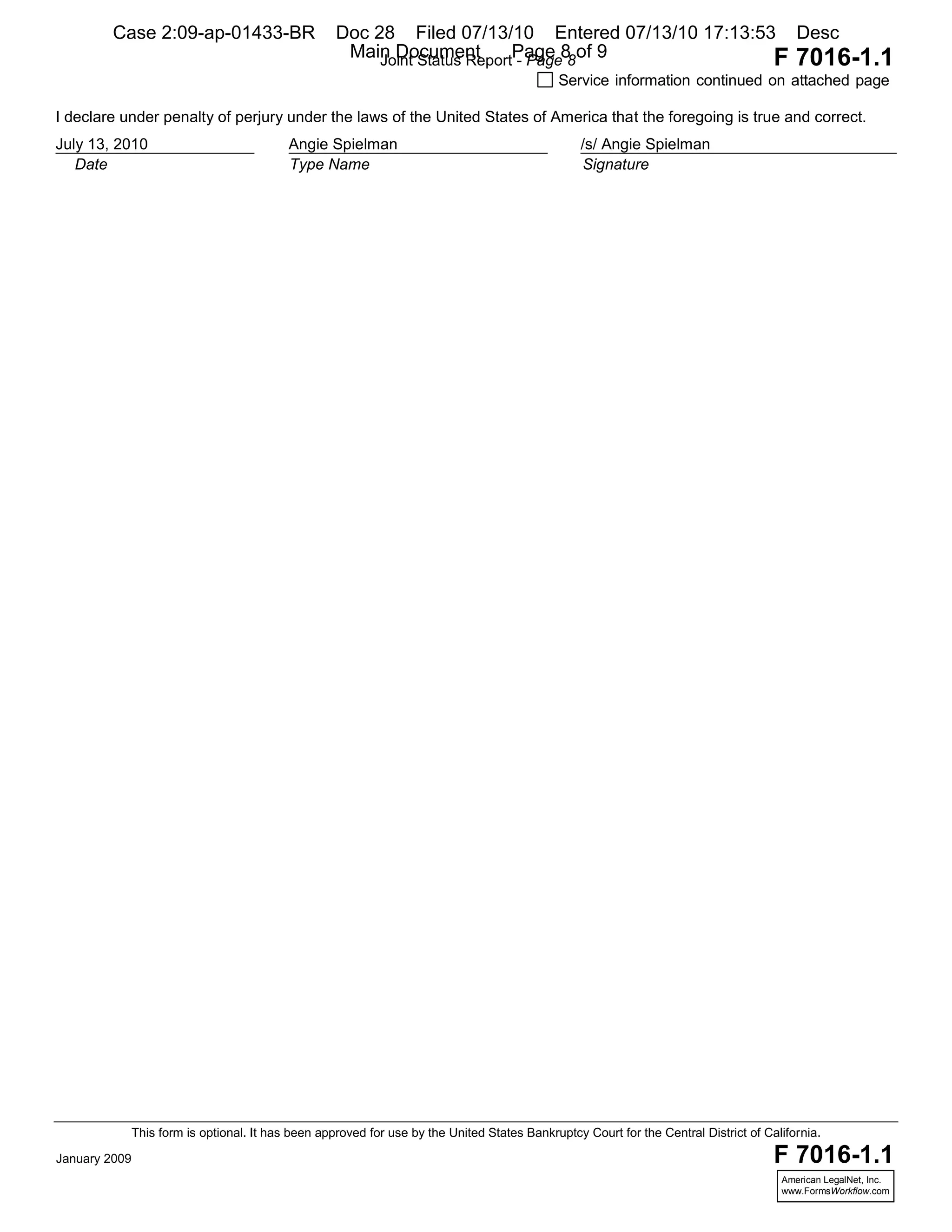 Bonnie - joint status report 7 13-10 | PDF