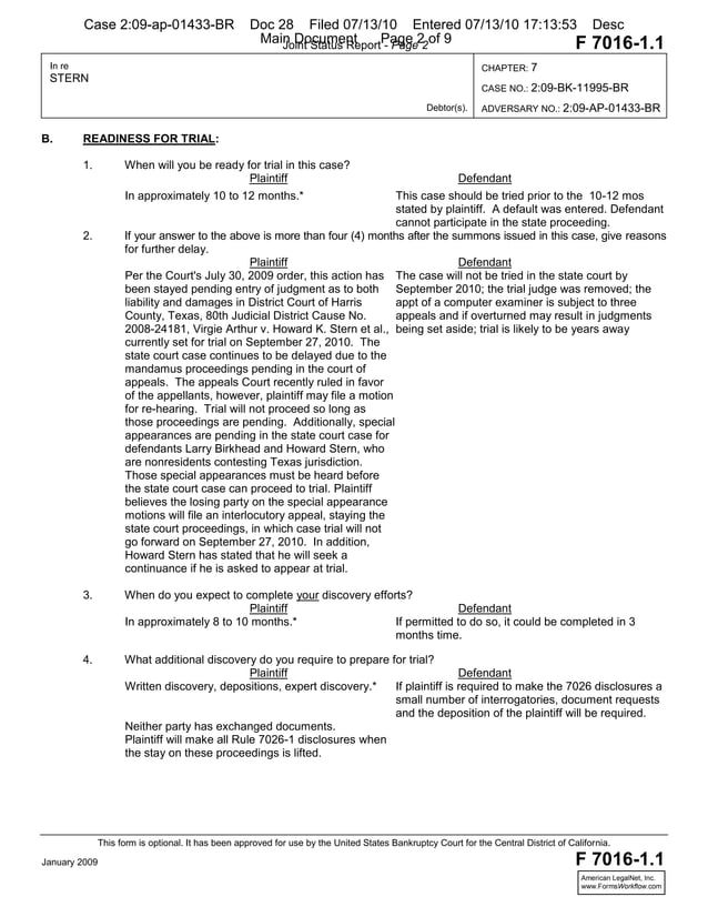 Bonnie - joint status report 7 13-10 | PDF