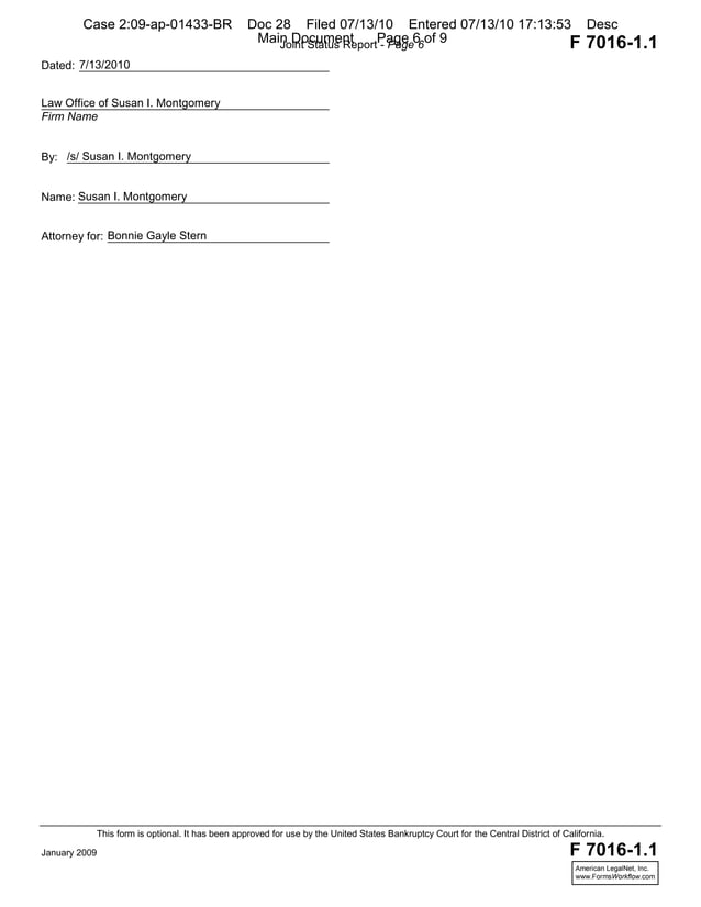 Bonnie - joint status report 7 13-10 | PDF