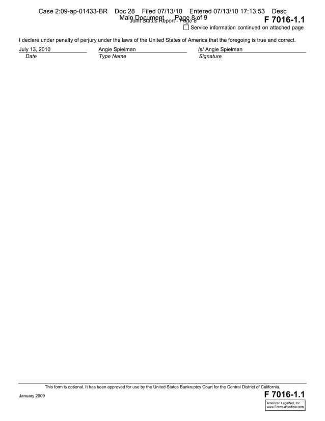 Bonnie - joint status report 7 13-10 | PDF
