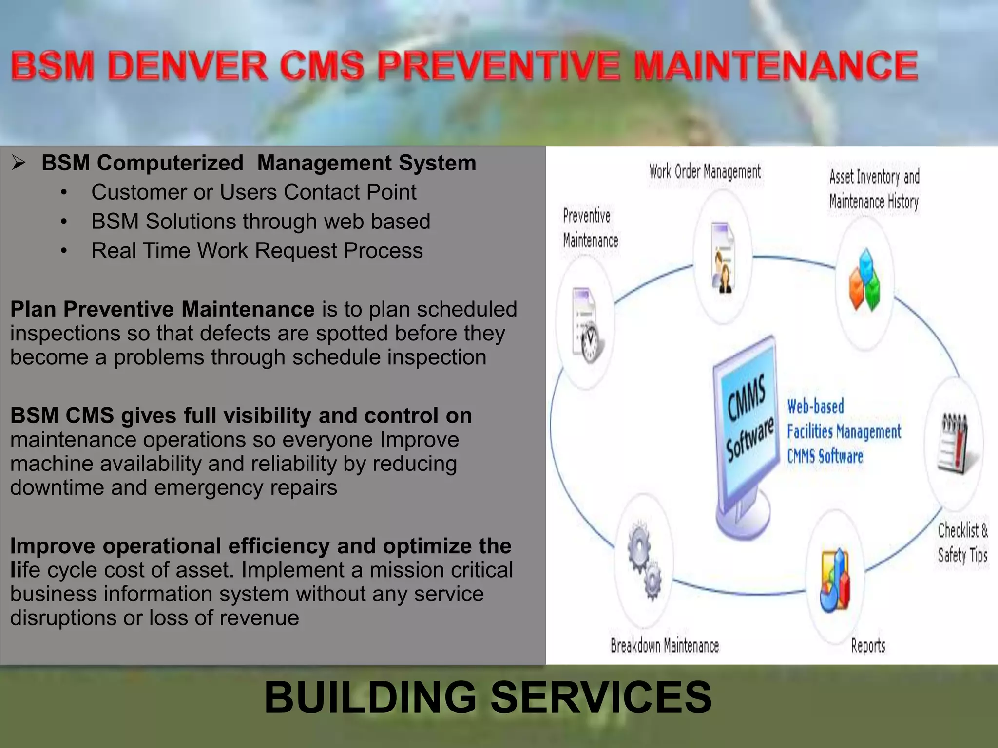 Bsm Denver bsm cms facilities management solutions | PPT