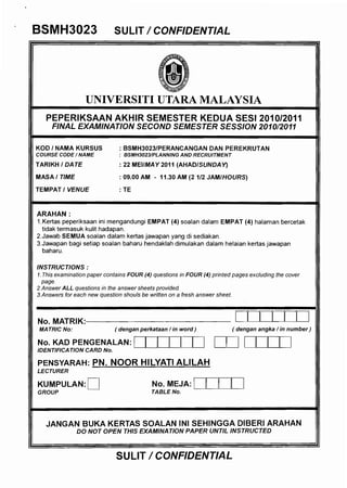 Bsmh 3023 past year4 | PDF