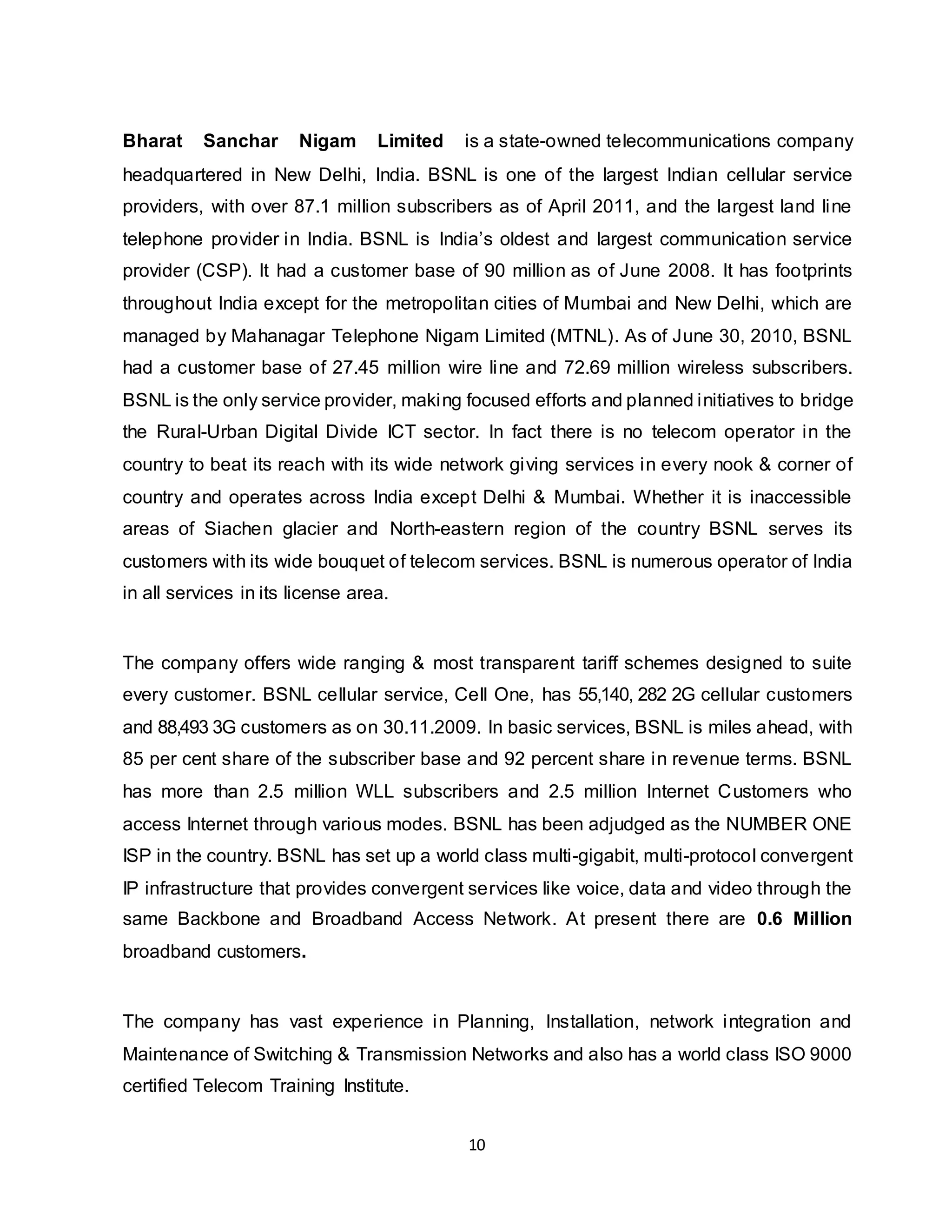 BSNL Training Report | DOCX