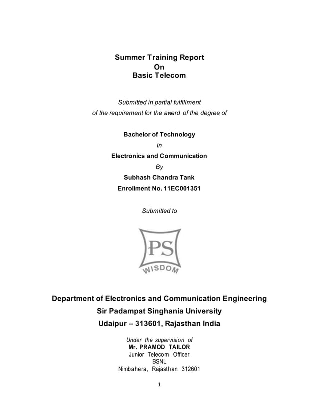 BSNL Training Report | DOCX