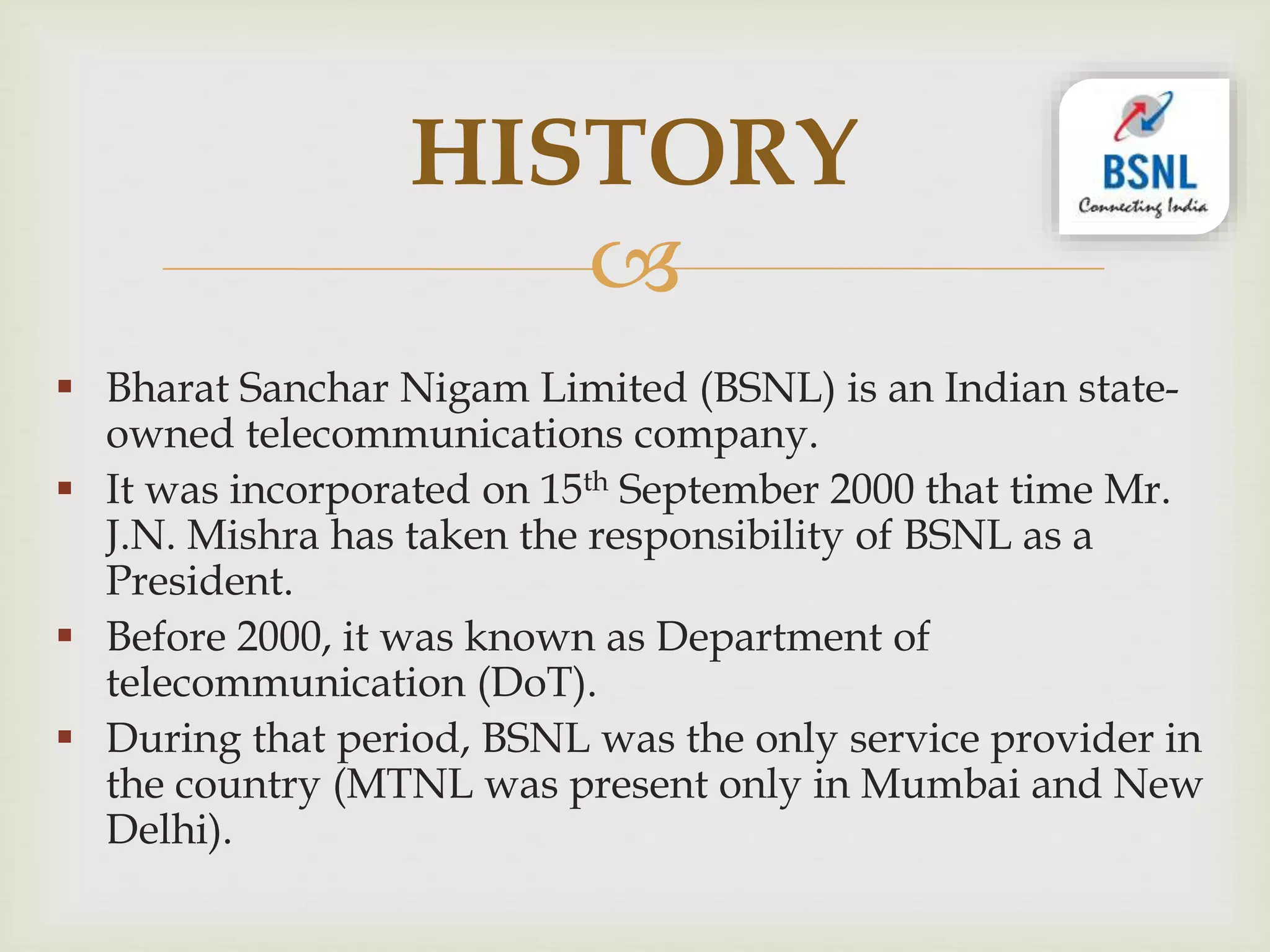BSNL ppt by Hrutik Jadhav | PPT