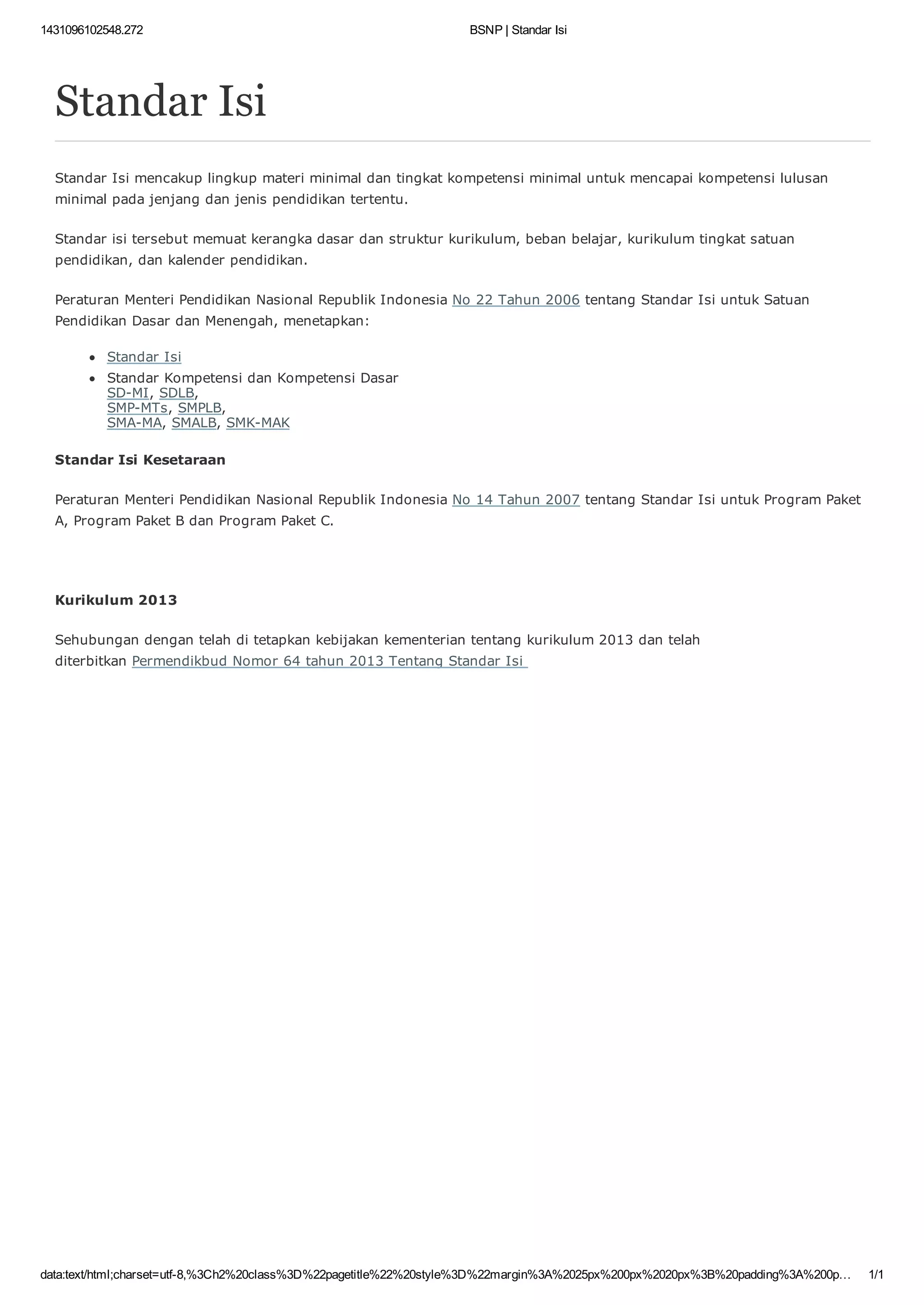 Bsnp standar isi | PDF