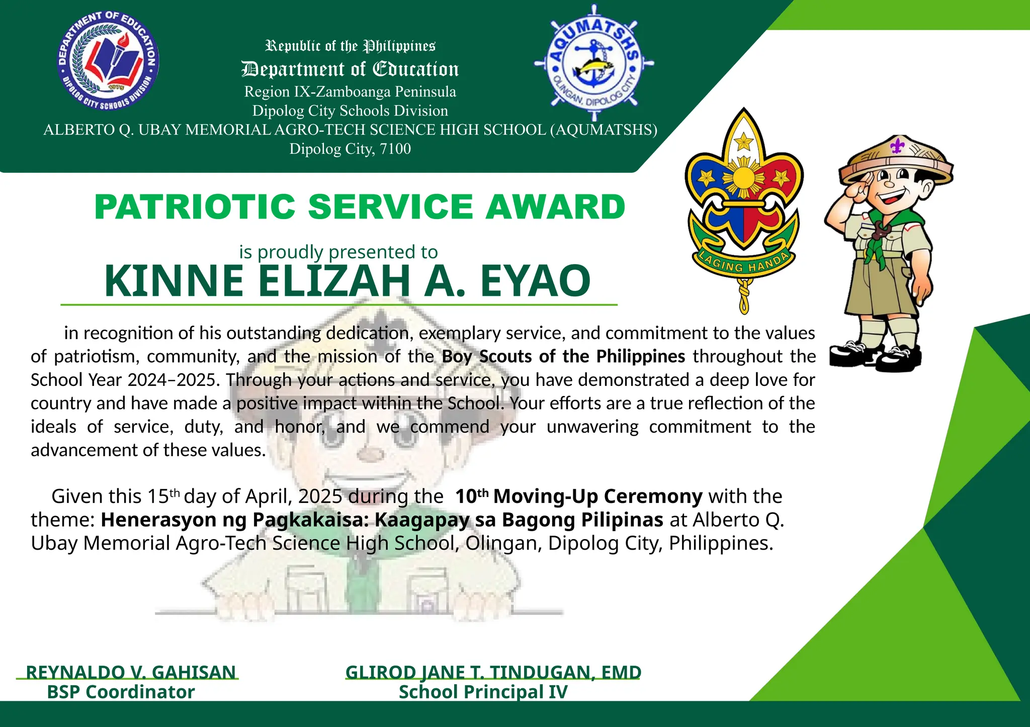 BSP AND GSP AWARD For students tempalate | PPTX