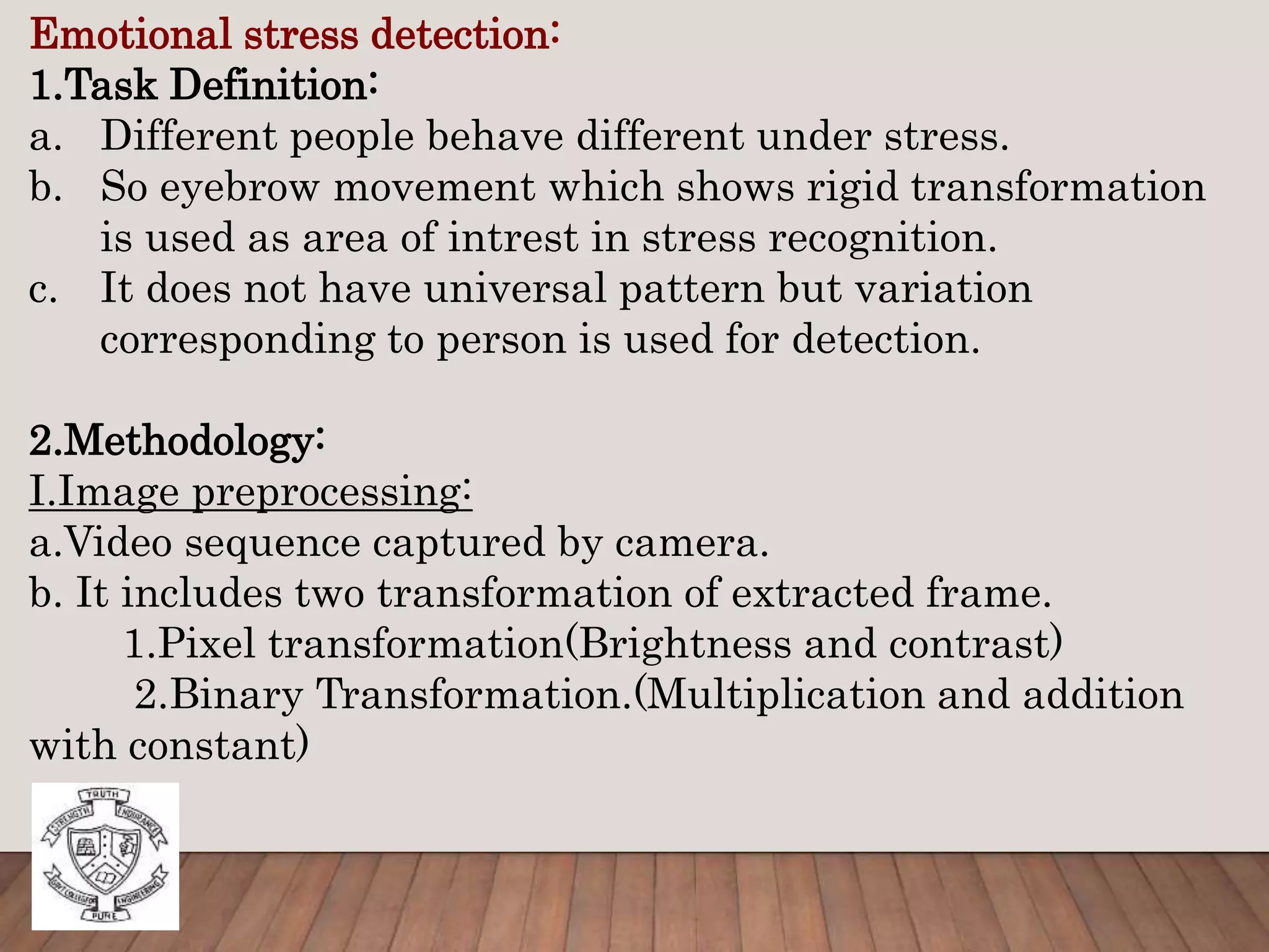 Stress detection using Image processing | PPTX