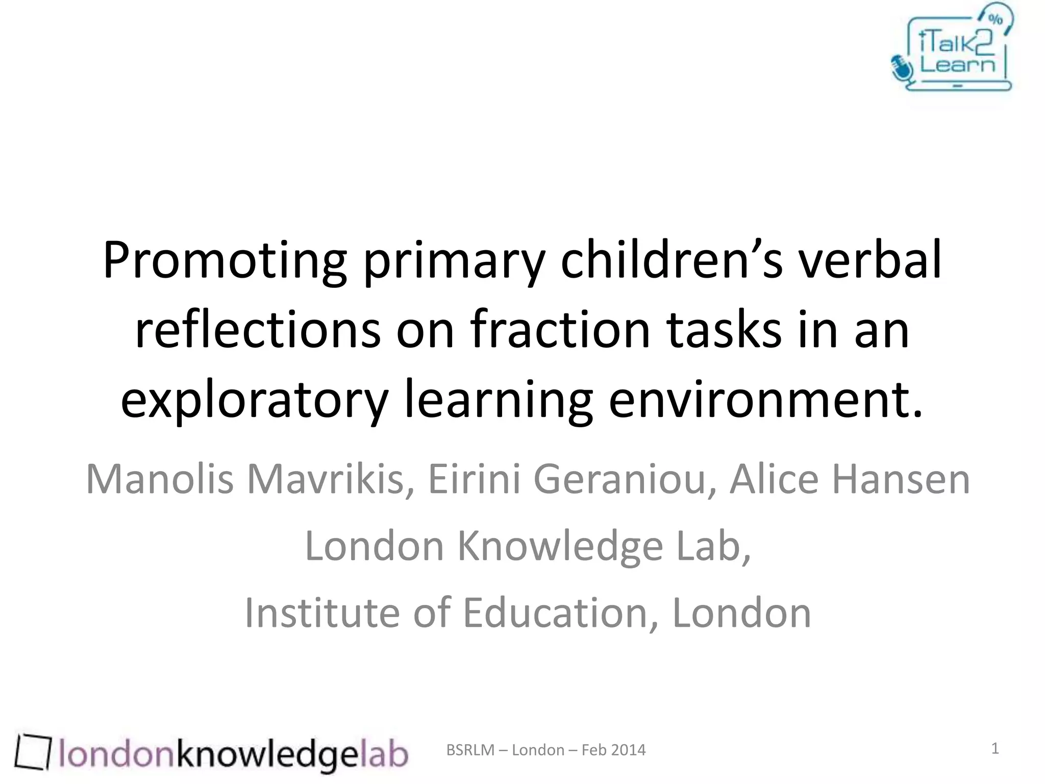 Promoting primary children’s verbal reflections on fraction tasks in an ...