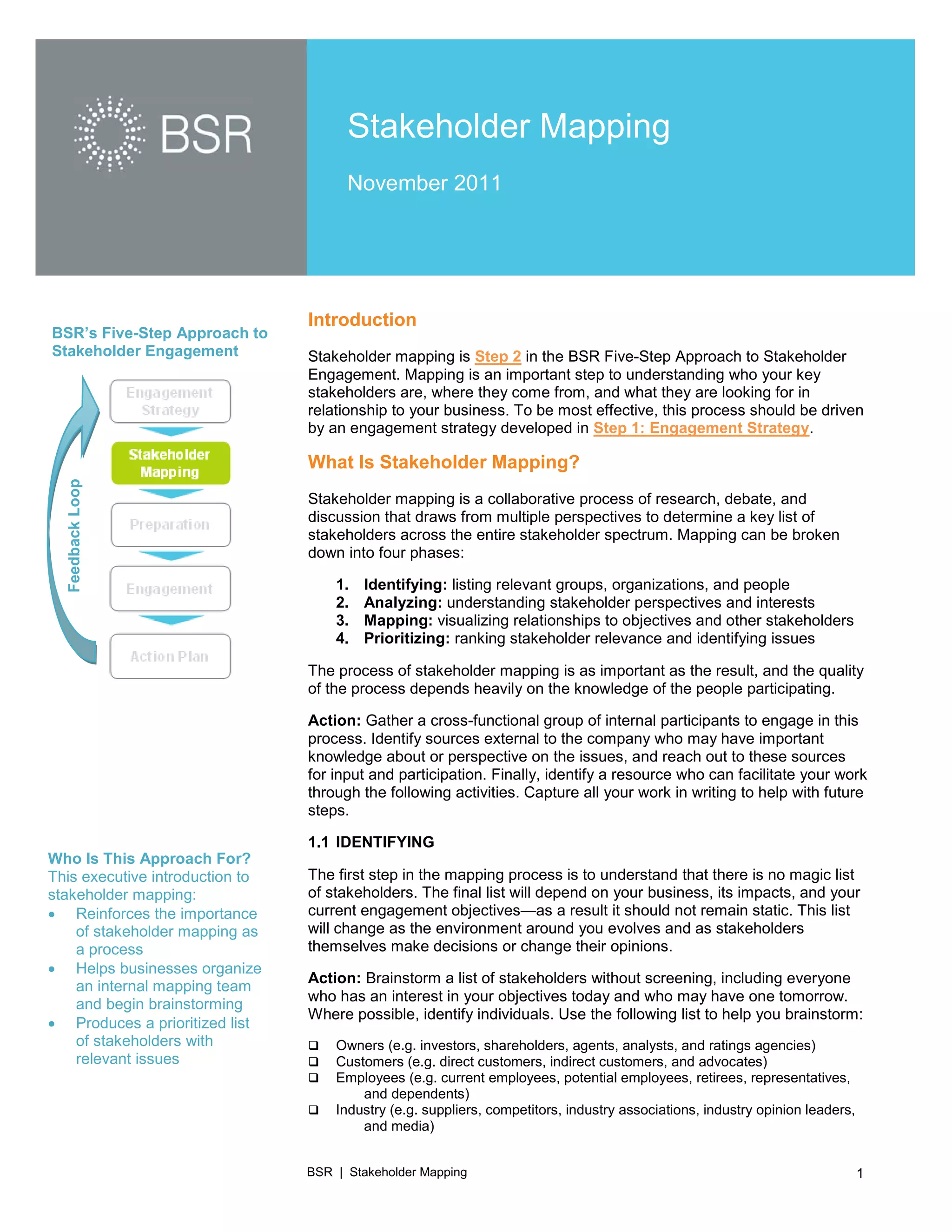 Bsr stakeholder engagement_stakeholder_mapping.final | PDF