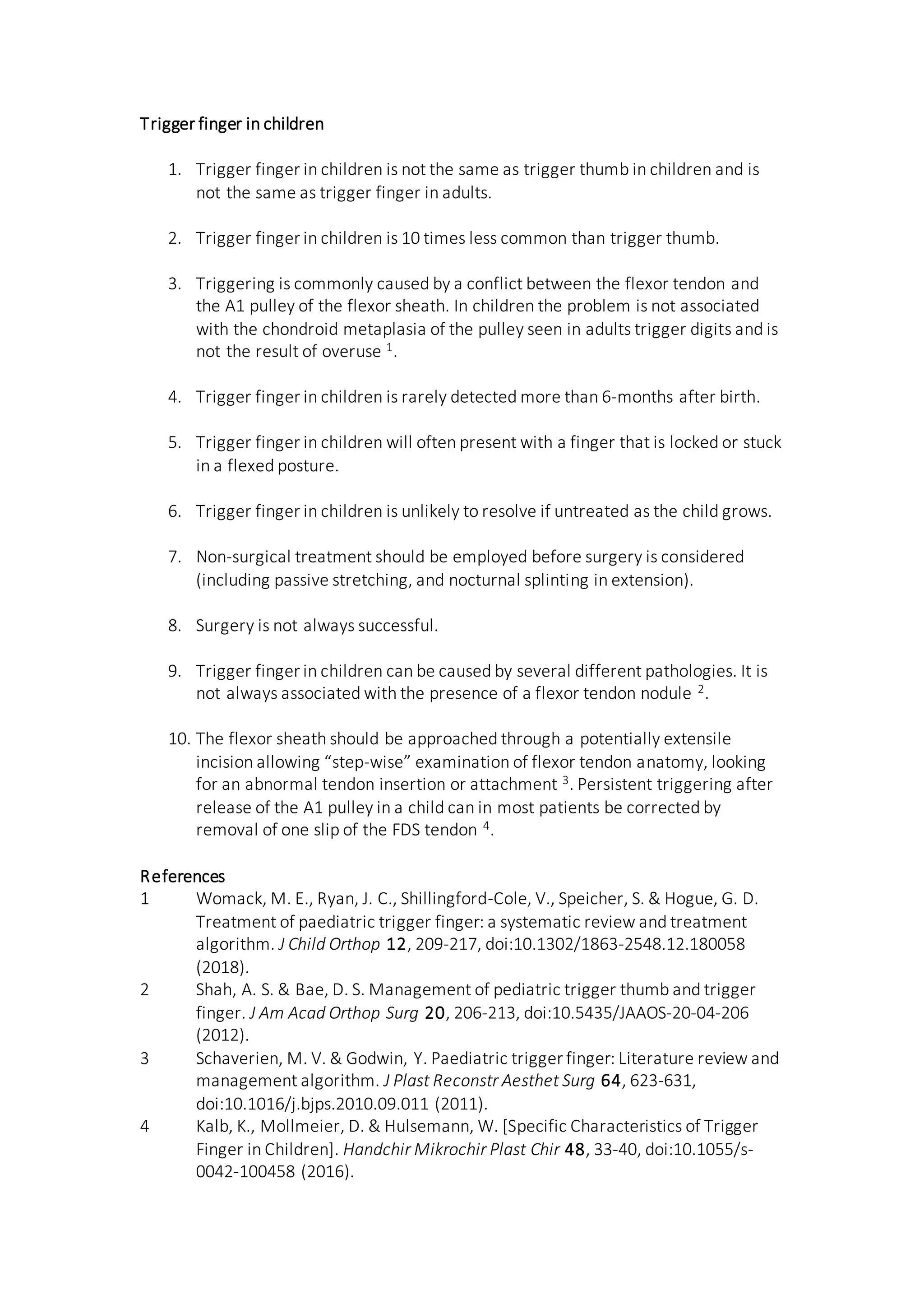 BSSH ICHS 2021 trigger finger in children | PDF