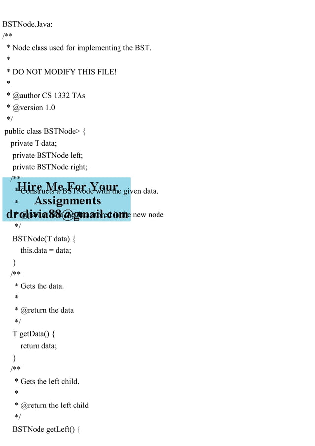 BSTNode.Java Node class used for implementing the BST. .pdf