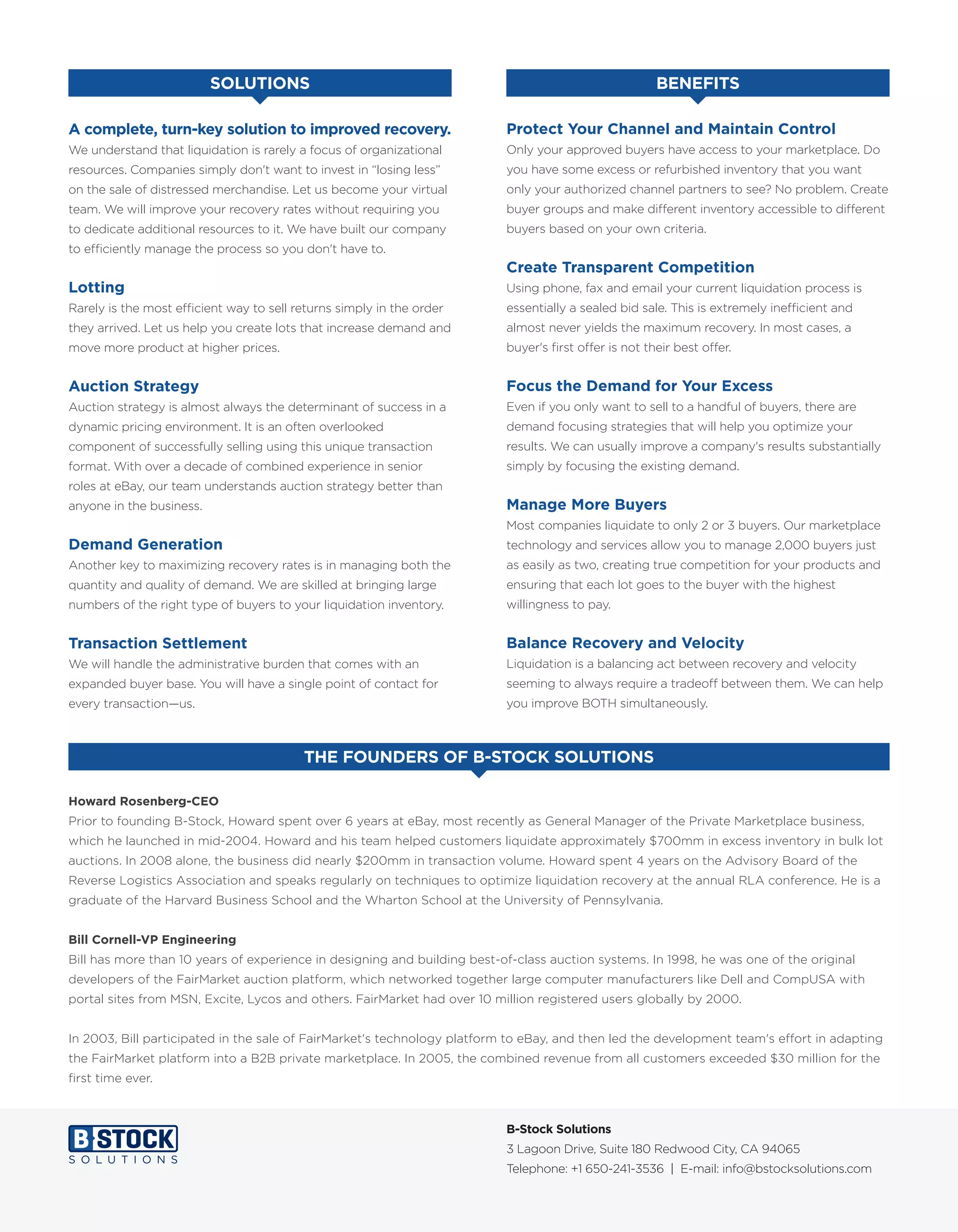 B Stock Solutions Brochure | PDF