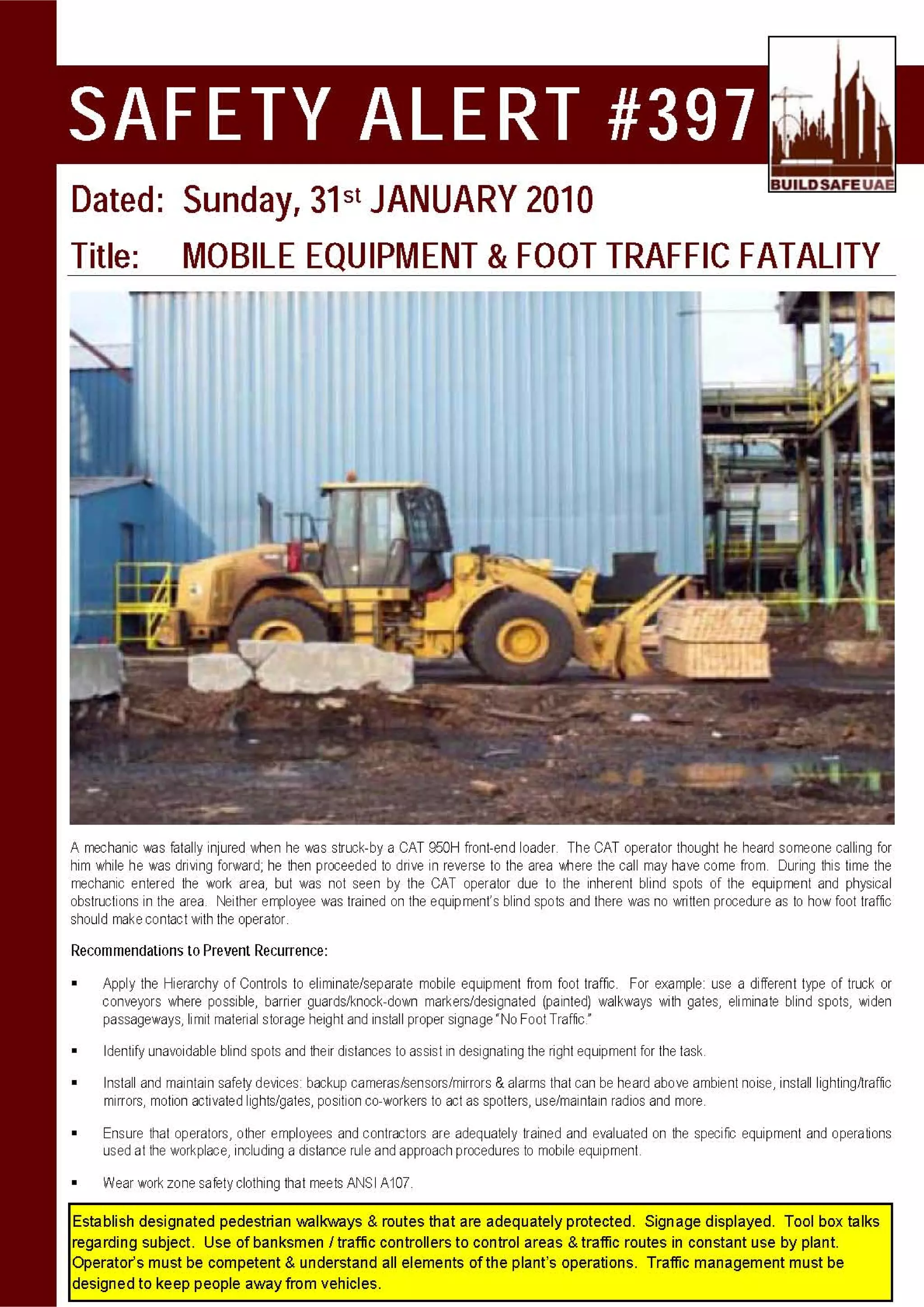 BSU Safety Alert Mobile Equipment Foot Traffic Fatality | PDF