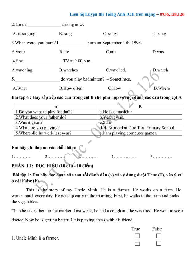 15 đề thi HSG tiếng anh lớp 5 | PDF | Family Travel | Travel Type