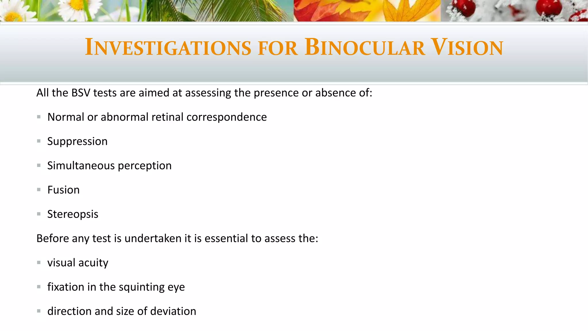Binocular Single Vision Tests | PPTX