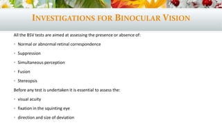 Binocular Single Vision Tests | PPTX