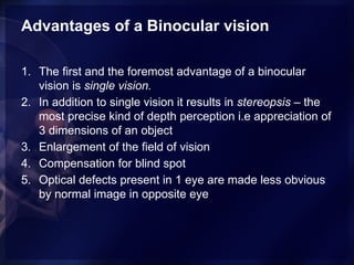 binocular single vision in humans in detail | PPTX