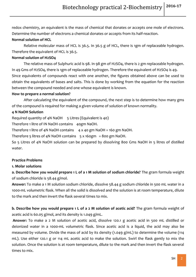 B.Sc.II semester, Biotechnology / Biochemistry lab manual | PDF