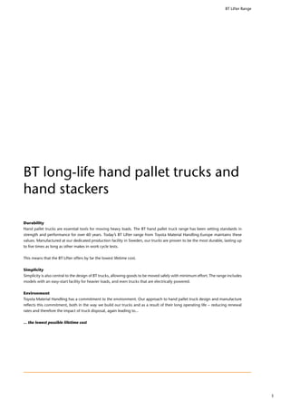 TMHE Hand Pallet Trucks Make Material Handling Easy – BT Lifter Range | PDF