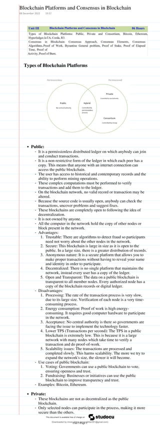 blockchain technology -unit-3-notes.pdf for engineering students | PDF
