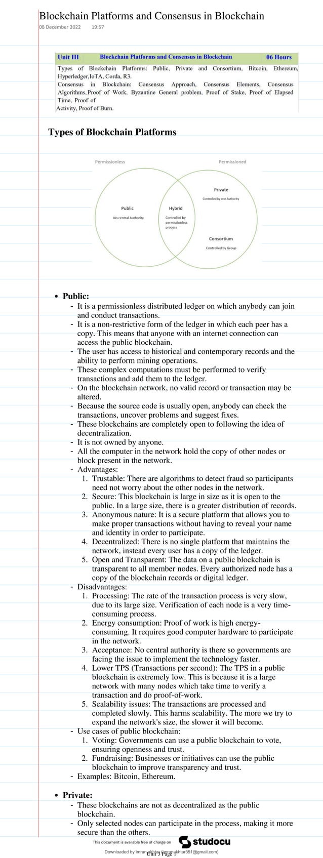 blockchain technology -unit-3-notes.pdf for engineering students | PDF